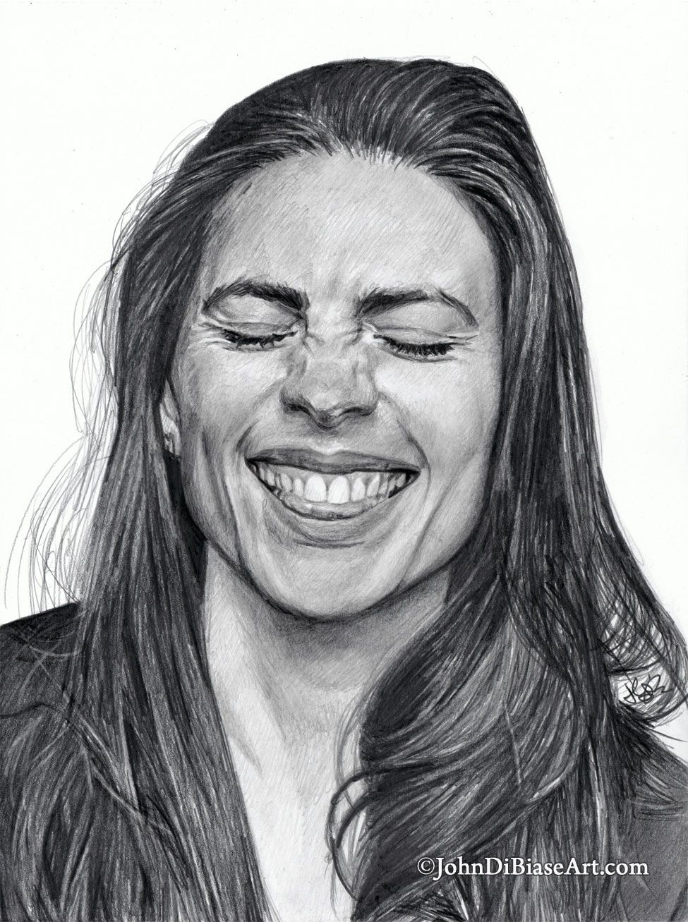 Hayley Atwell ORIGINAL "Scrunchy Face" Pencil Drawing 9 x 12