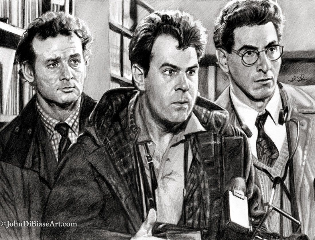Peter, Ray, and Egon "Get Her" Library Ghostbusters Drawing Print 11" x ...